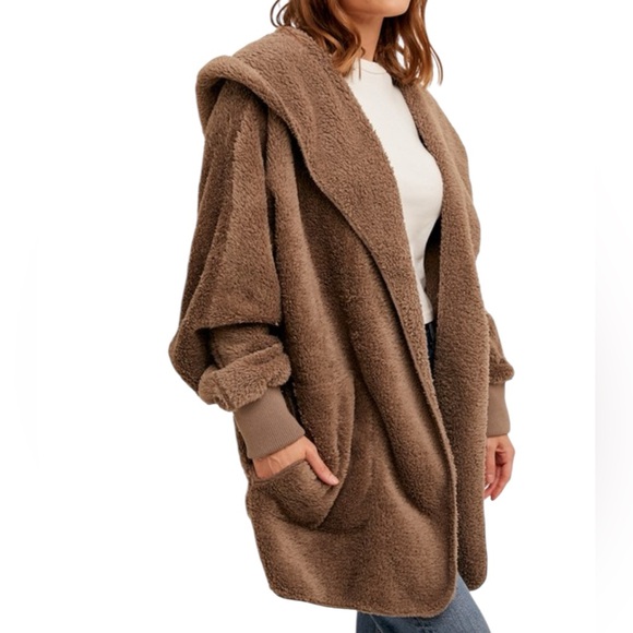 Jackets & Coats | 34 Womens Mocha Soft Plush Pocketed Hooded Jacket Nwt ...